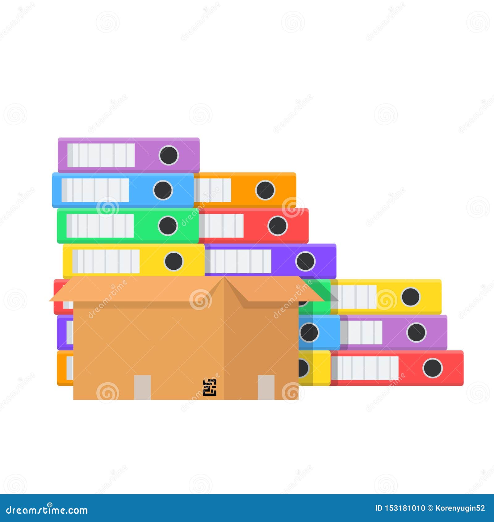 Stack of Many Color Document Folders and Cardboard Box for Design on ...