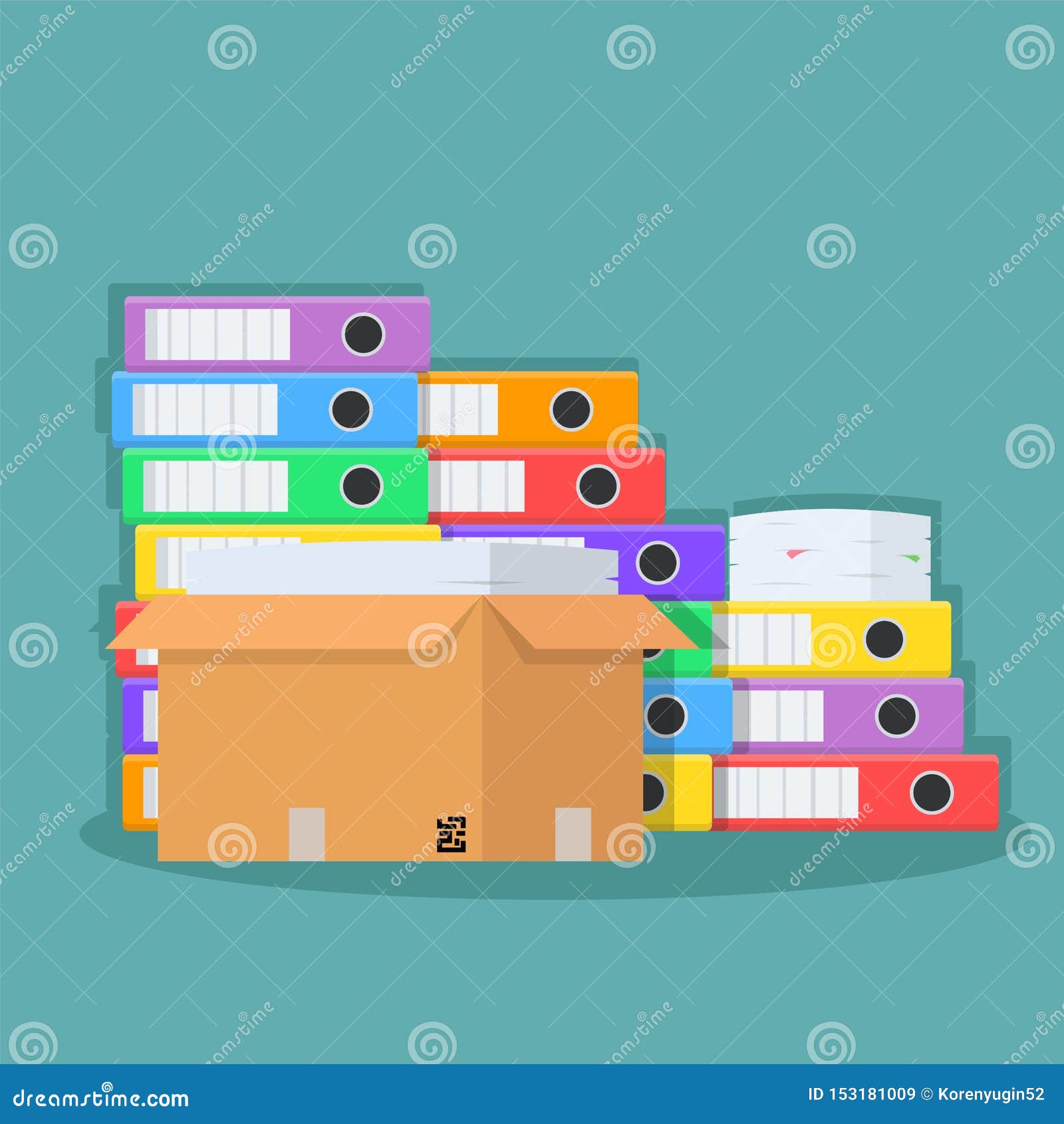 Folders With Paper Sheet And Download Arrow Vector Illustration ...