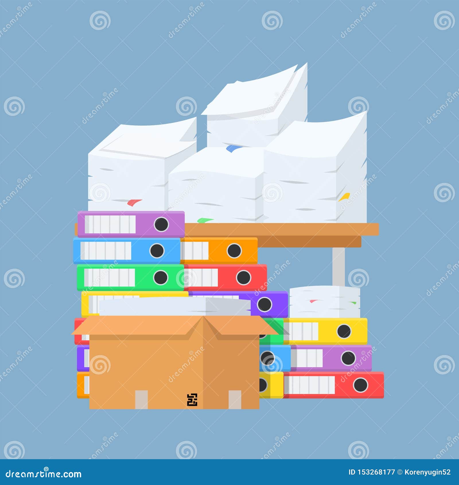 Stack of Many Color Document Folders, Paper and Cardboard Box on Office ...