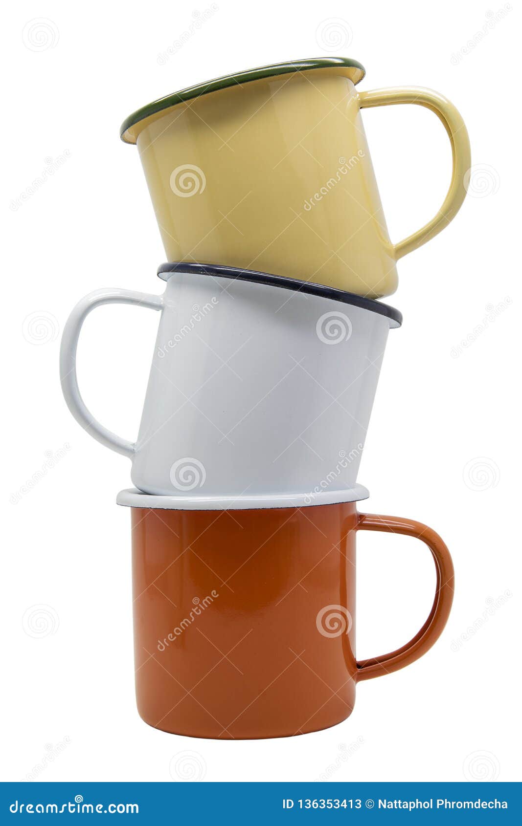 Stack of Many Color Tin Cup Isolate on White Background with Clipping ...