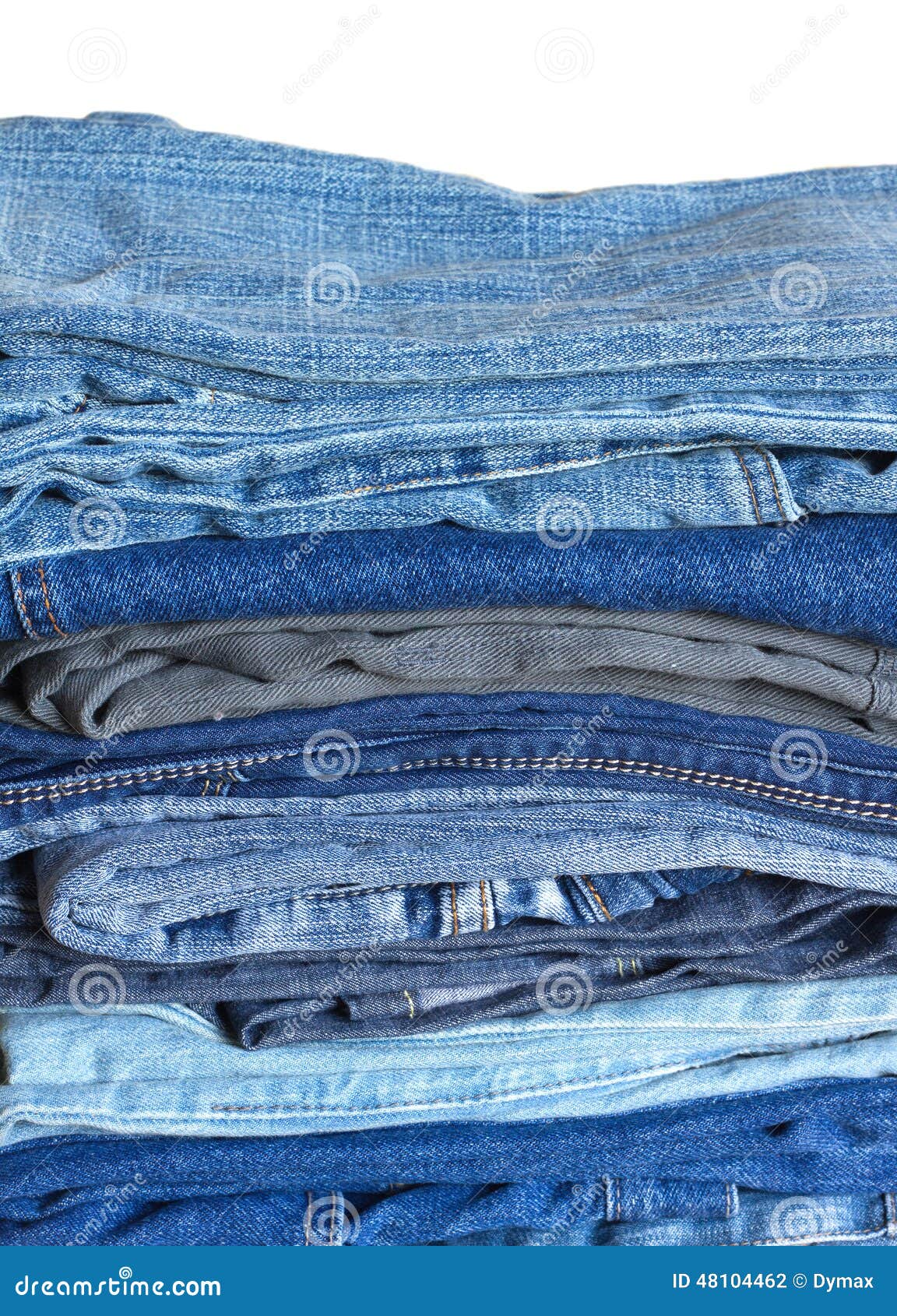 Stack on Many Jeans Isolated on White Close-up Stock Photo - Image of ...