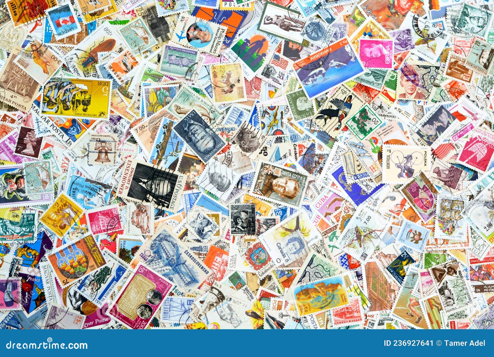 Collection Of Postage Stamps Of Different Countries In The Old Box ...