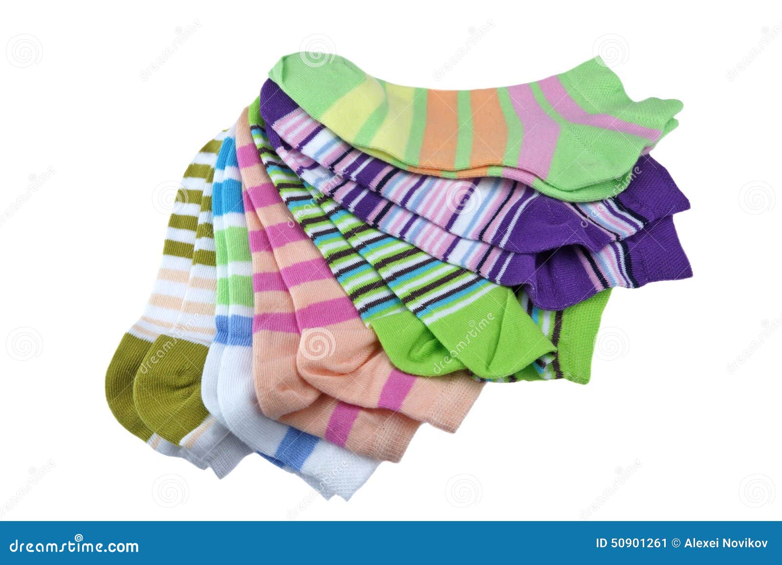 Stack of Many Pairs Colorful Striped Socks Isolated on White Stock ...