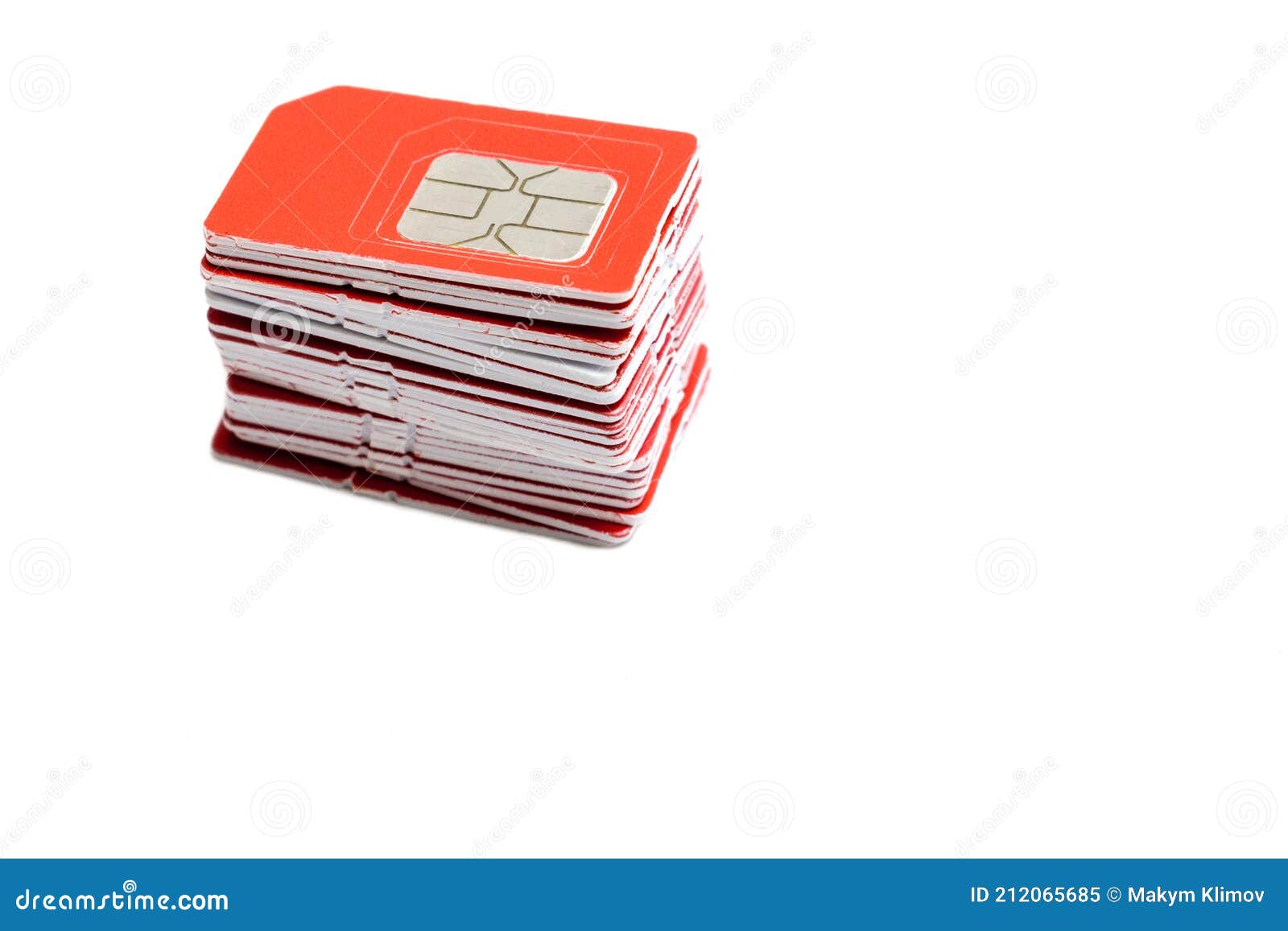 A Stack of Many Sim Cards of Red Color is Isolated on a White ...