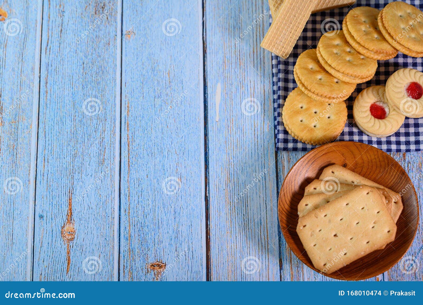 Stack Many Types of Cookies on a Plate and Put on a Wooden Table Stock ...