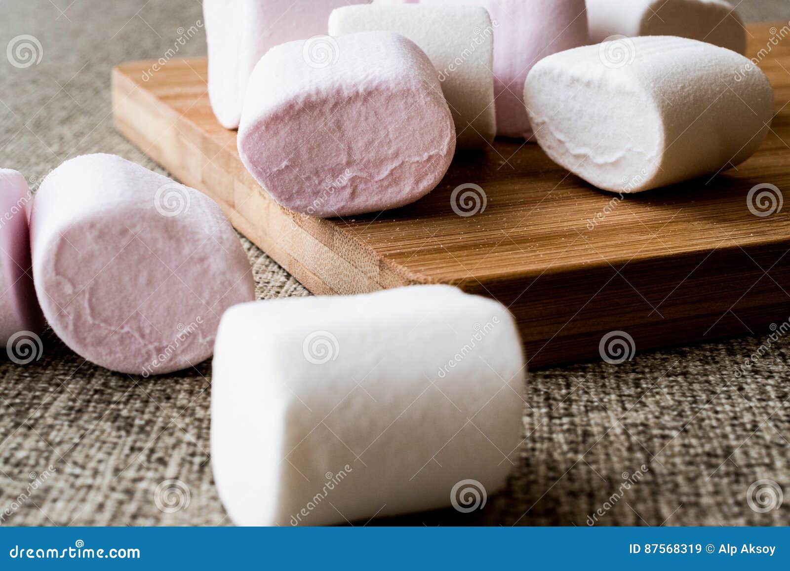 Stack of Marshmallows on Wooden Surface. Stock Image - Image of ...