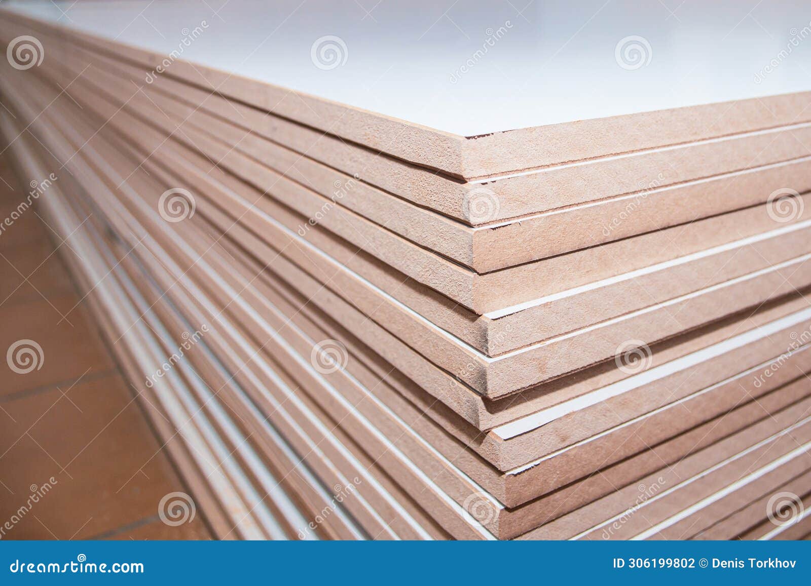 Stack of MDF Panels Close-up at Furniture Production Stock Photo ...