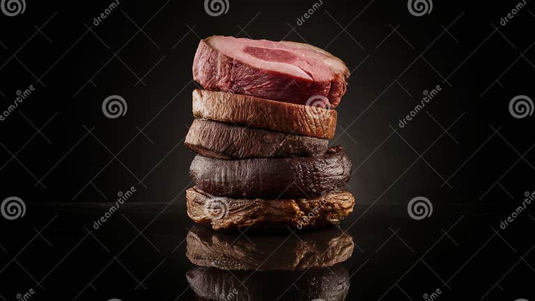 A Stack of Meat on a Black Background with Some Sliced Up, AI Stock ...