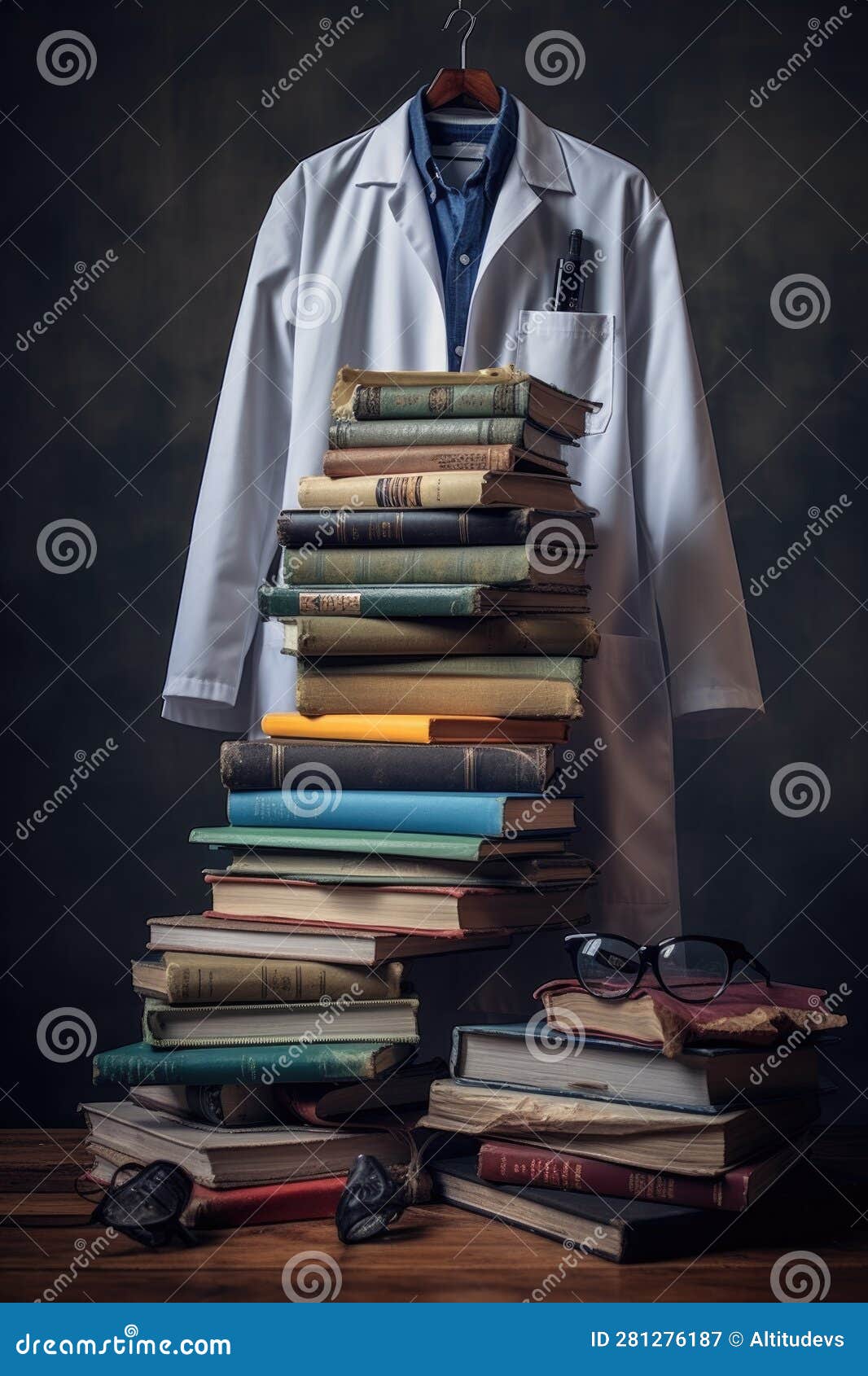 Stack of Medical Books and a Lab Coat Stock Illustration - Illustration ...