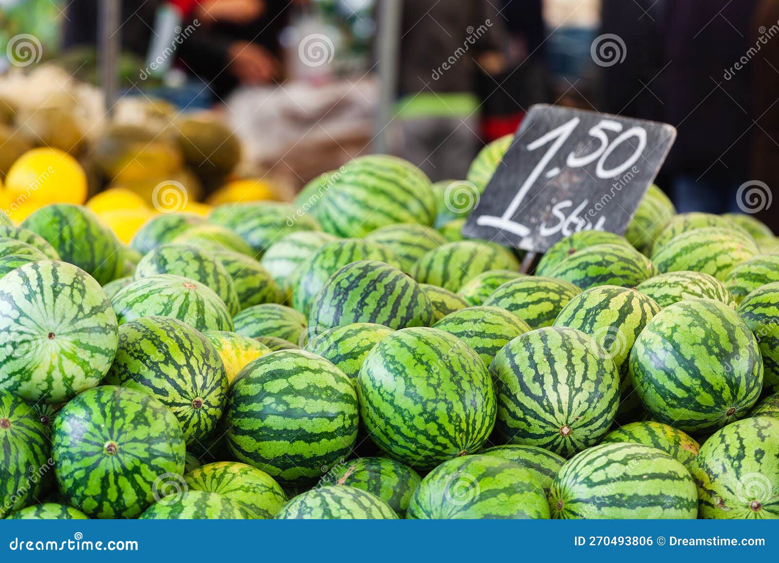 Stack of Melons on a Stall at a Street Market Stock Photo - Image of ...