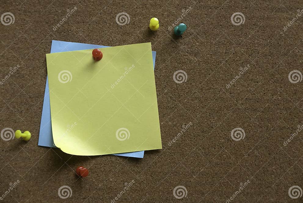 A Stack of Memo Notes with Colorful Push Pin on Notice Cork Board. Copy ...