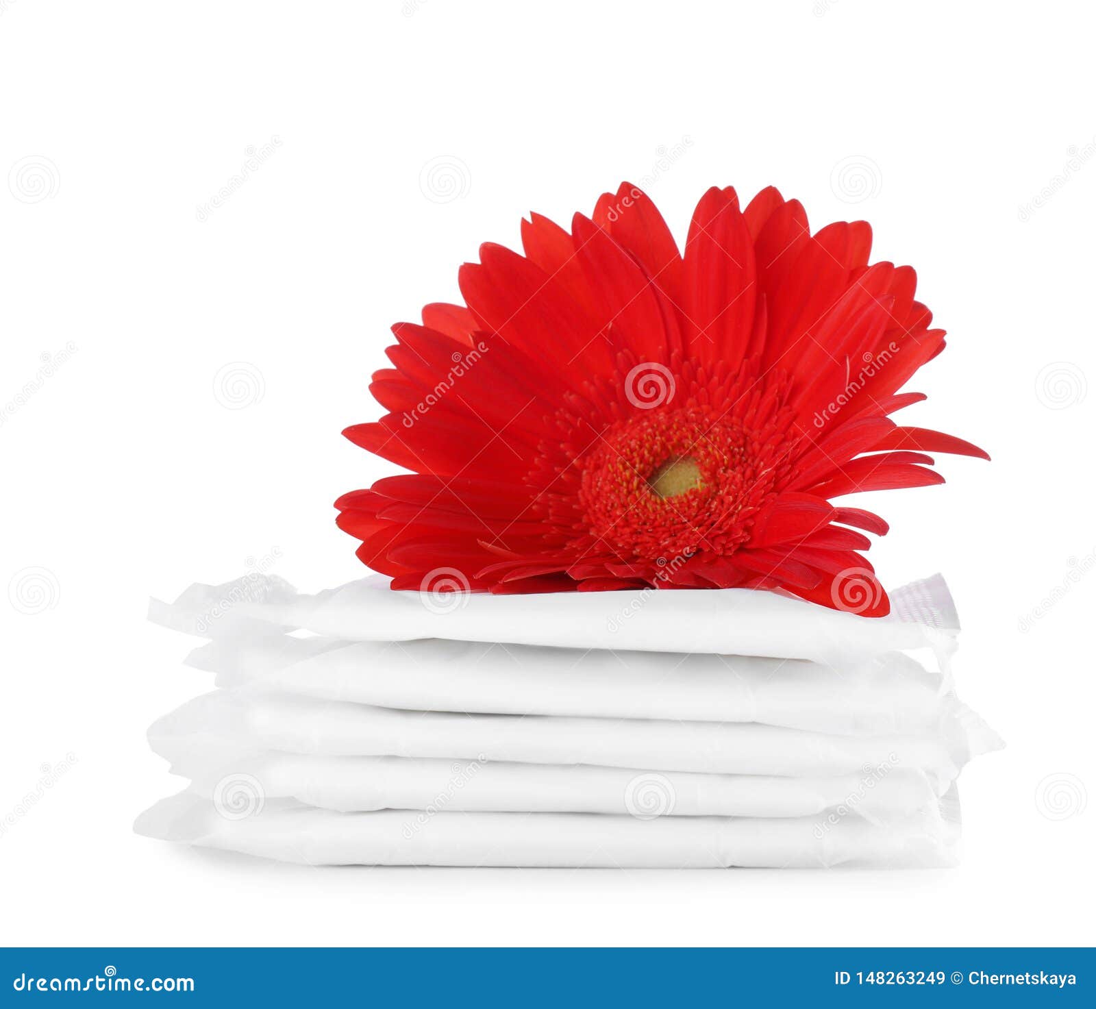 Stack Of Menstrual Pads With Red Rose On Color Background Royalty-Free ...