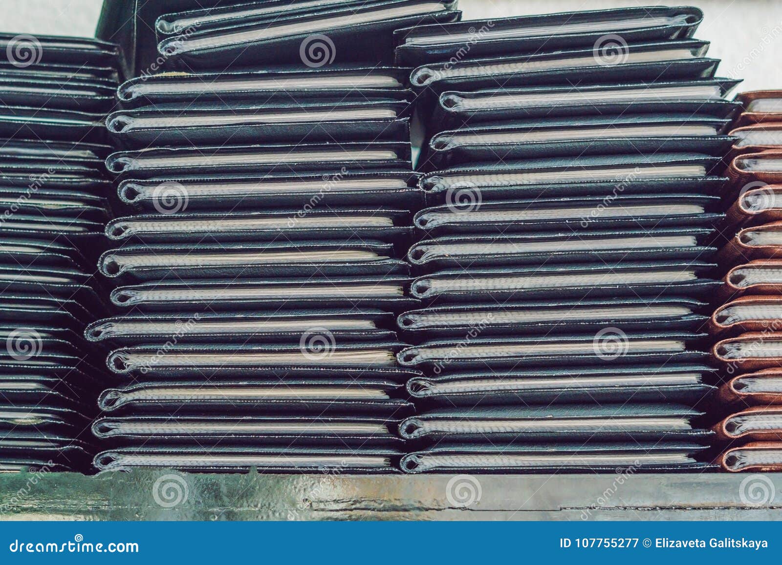 Stack of Menus Lying on Wooden Background Stock Image - Image of dinner ...