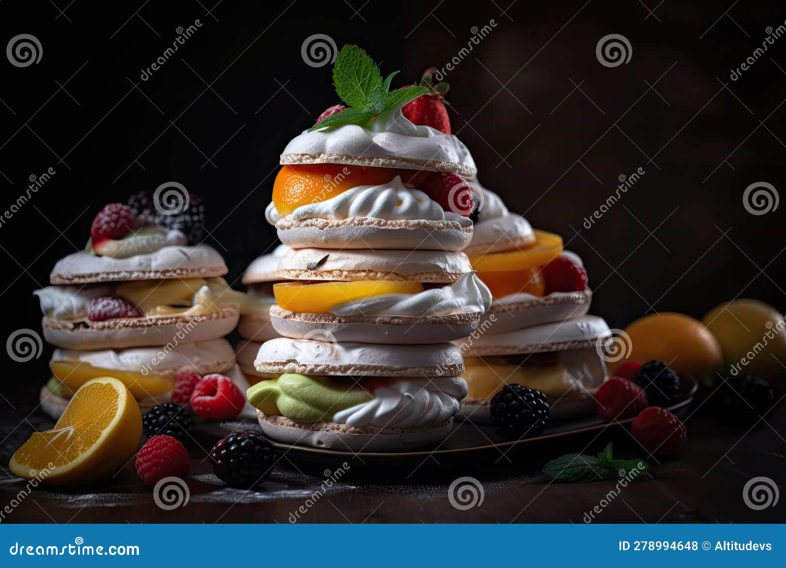 Stack of Meringue Rounds, with Layers and Flavors of Different Fruits ...