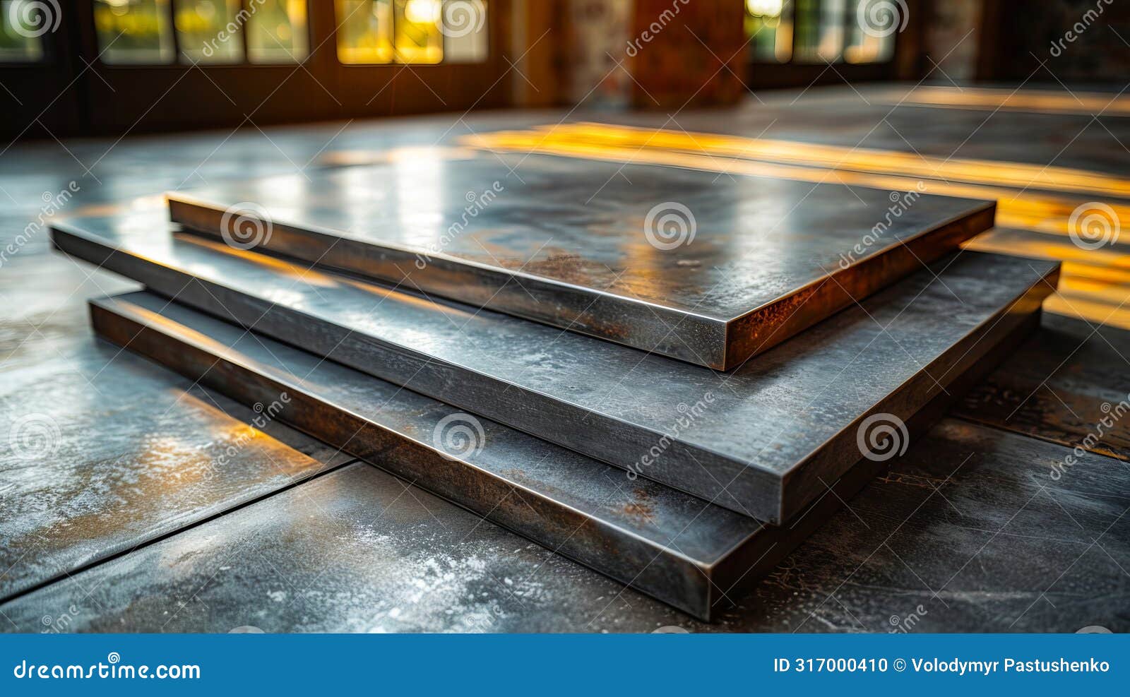 A Stack of Metal Plates on a Concrete Floor Stock Photo - Image of ...
