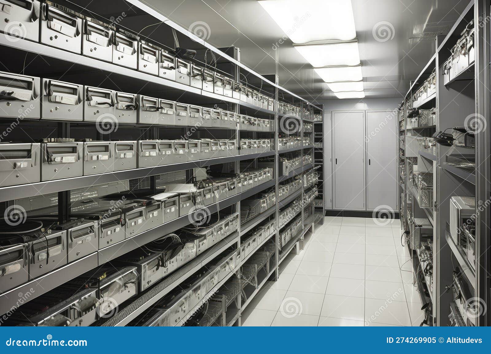 Stack of Metal Shelving Filled with Storage Disks and Other it ...