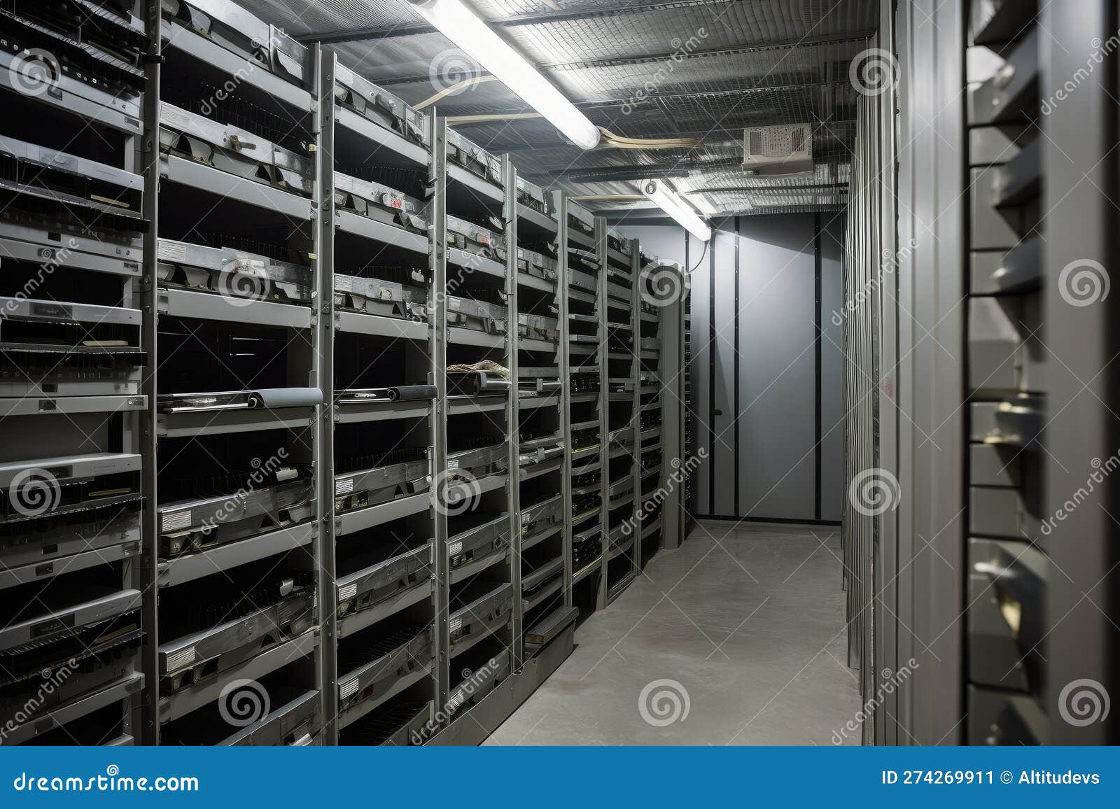 Stack of Metal Shelving Filled with Storage Disks and Other it ...