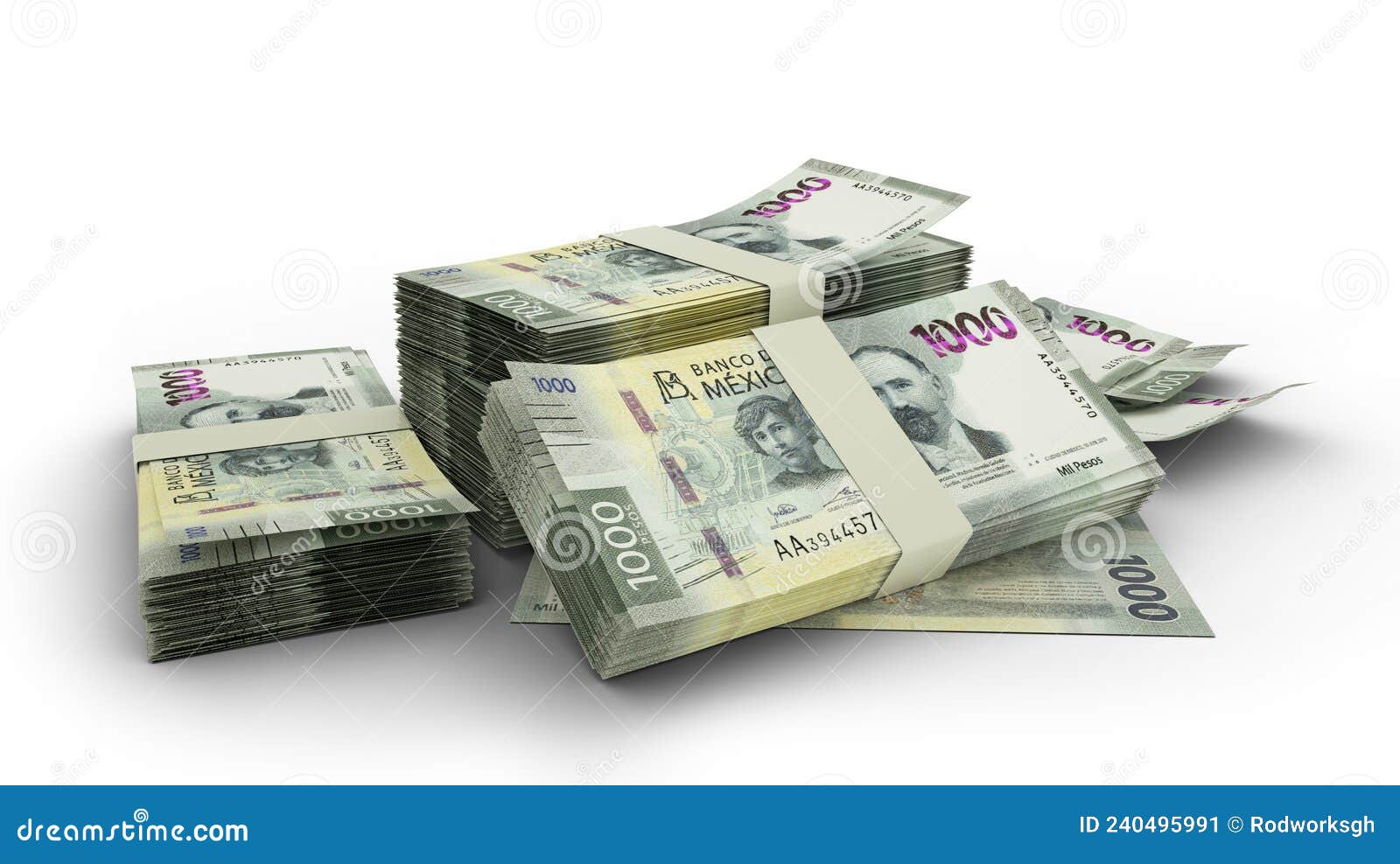 Stack of Mexican Peso Notes Isolated on White Background Stock ...