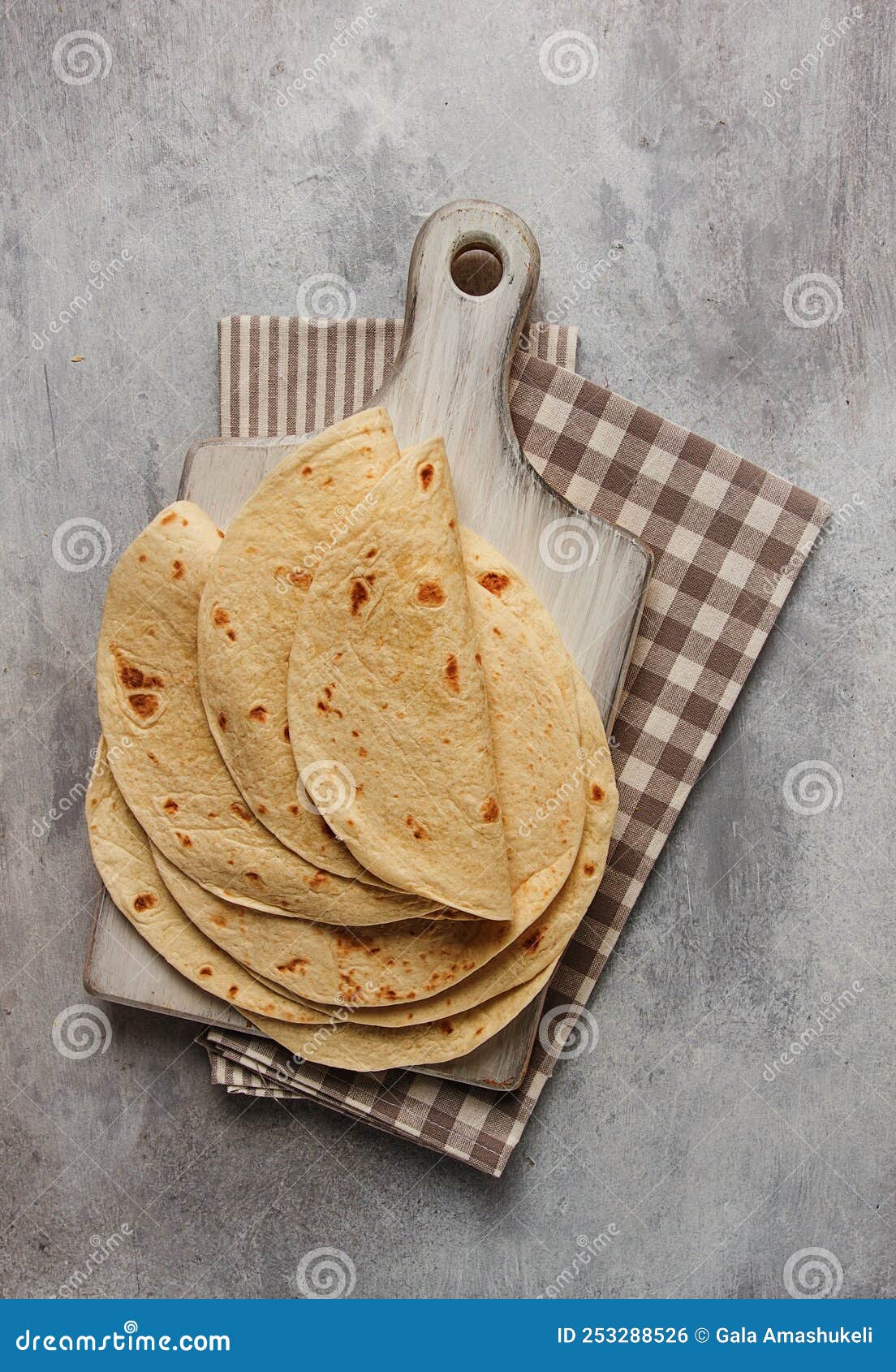 A Stack of Mexican Tortillas, on a Gray Table, Top View, Close-up, No ...