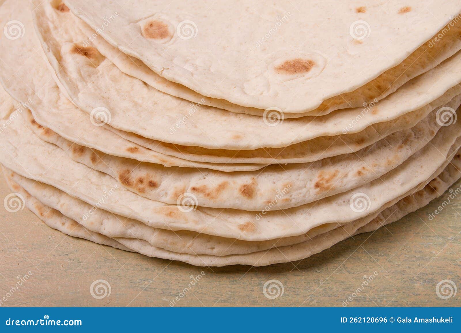 A Stack of Mexican Tortillas, on a Gray Table, Top View, Close-up, No ...