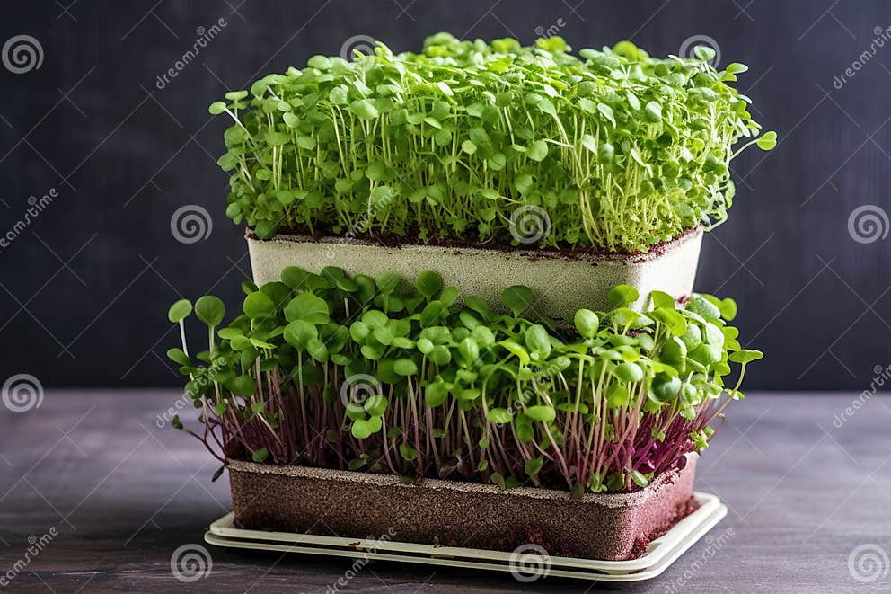 Stack of Microgreens Growing in Compact Vertical Trays Stock Photo ...