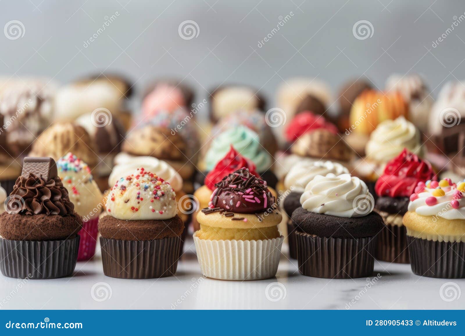 Stack of Mini Cupcakes in Assorted Flavors and Designs Stock ...