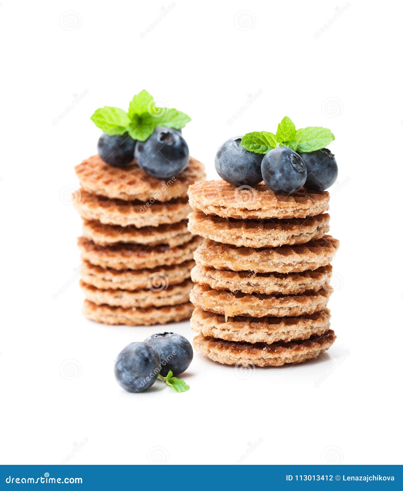 Stack of Mini Dutch Caramel Waffles with Blueberry Isolated on Stock ...