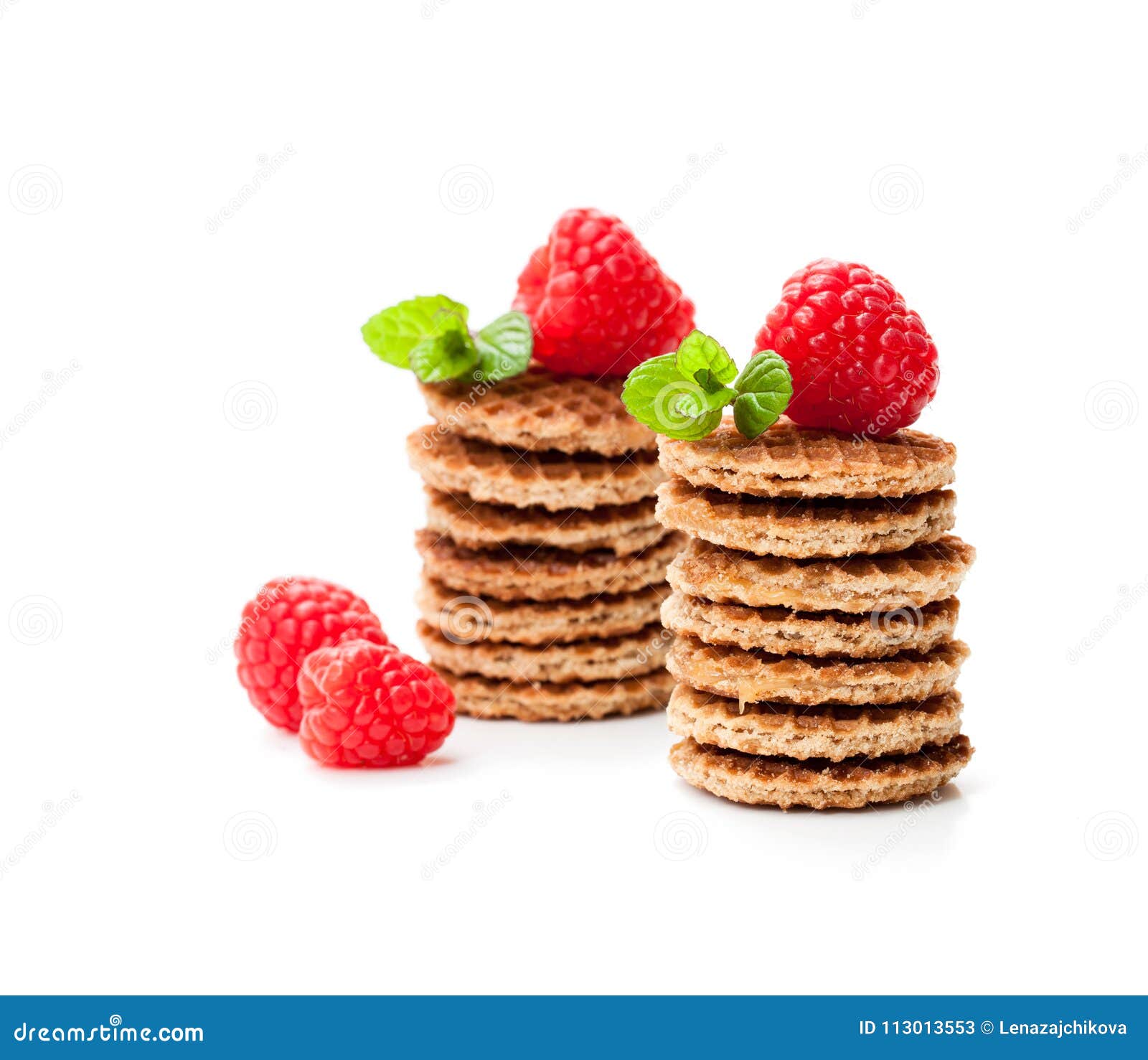 Stack of Mini Dutch Caramel Waffles with Raspberry Isolated on Stock ...