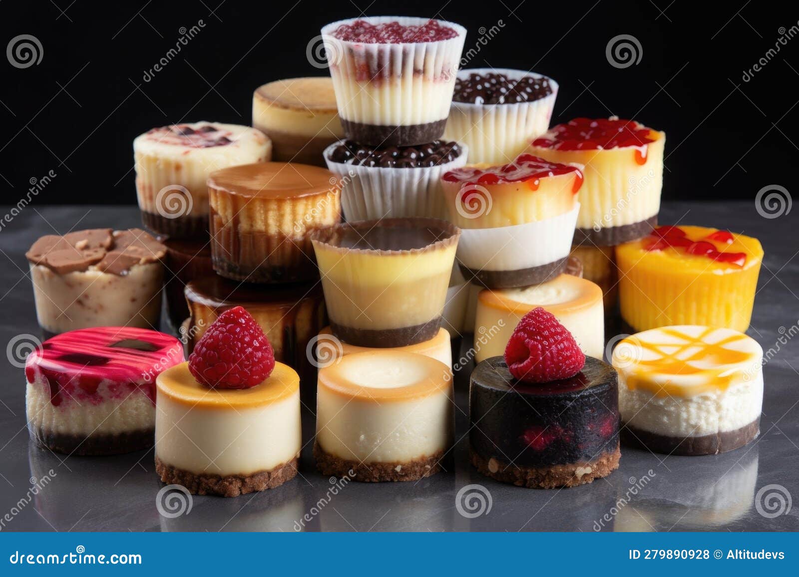Stack of Miniature Cheesecakes, Each One with Different Flavor and ...