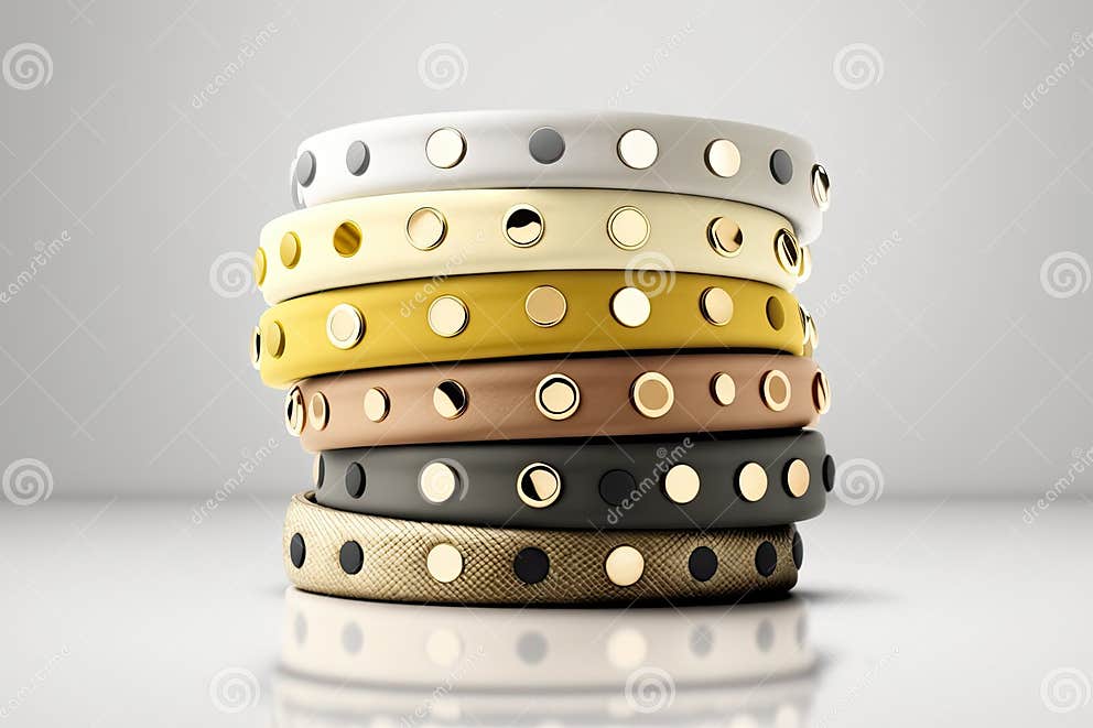 Stack of Minimalist Bracelets on White Background Stock Illustration ...