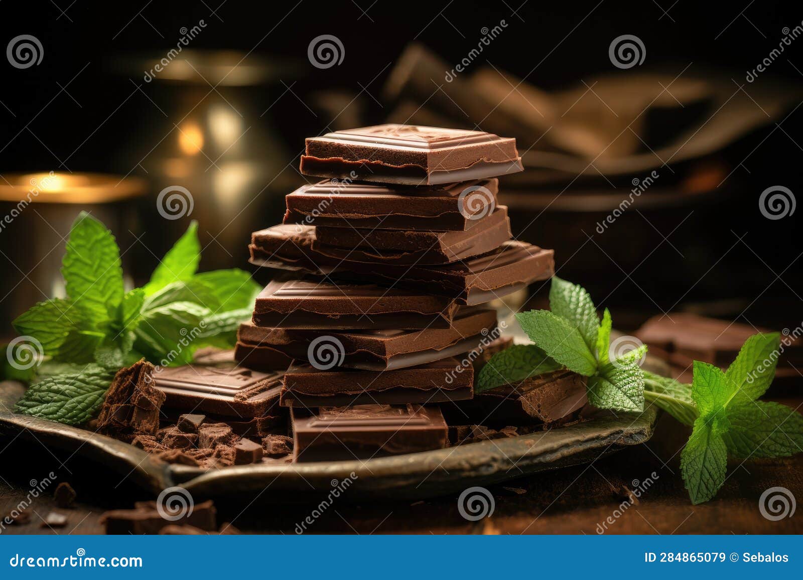 Stack of Mints Chocolate Over Rustic Background Stock Illustration ...