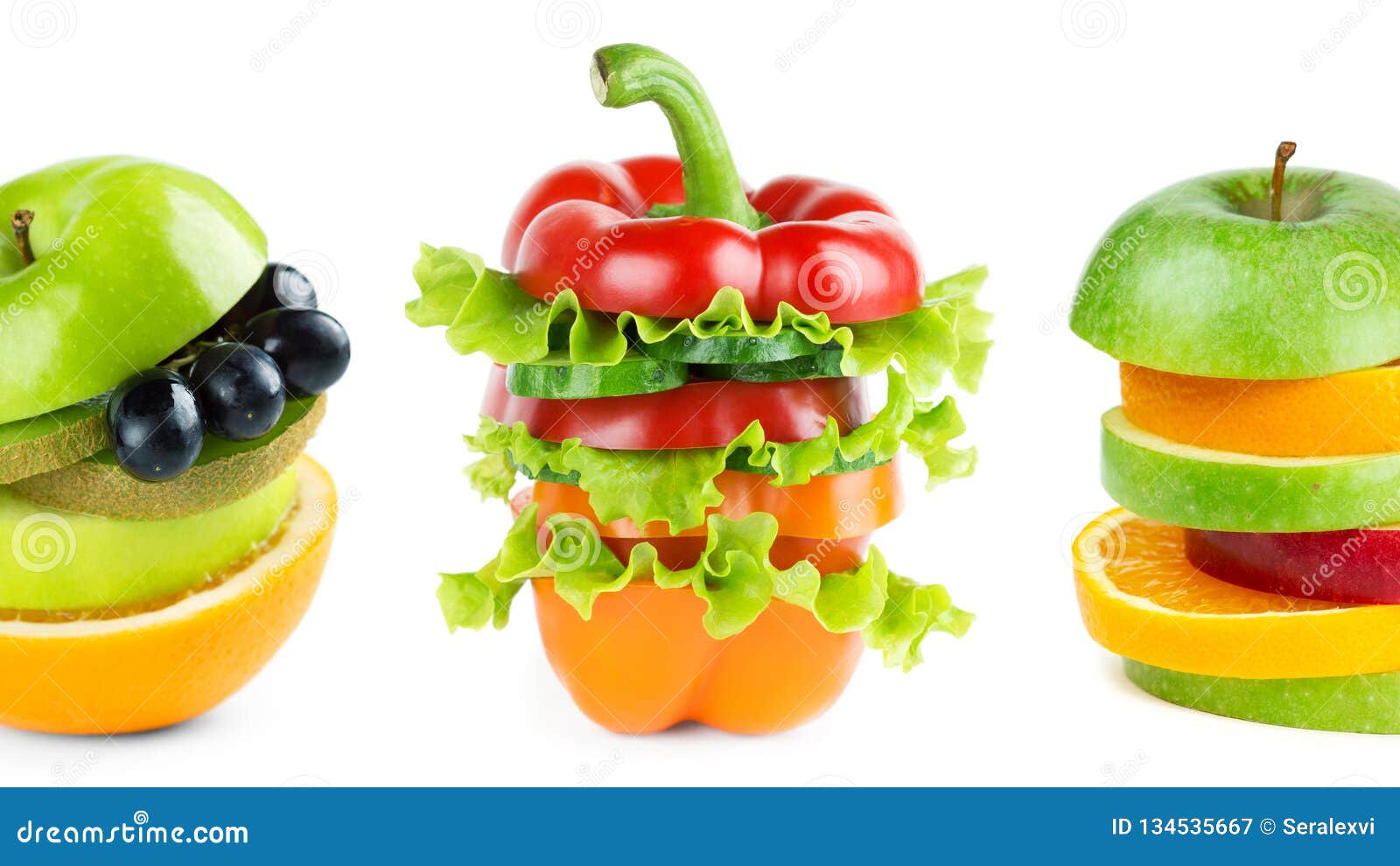 Stack of Mixed Fruit and Vegetable Slices on White Stock Image - Image ...