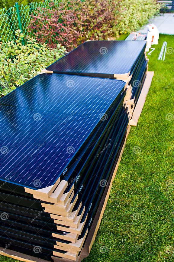 Stack of New Solar Panel Ready for Installation Stock Photo - Image of ...