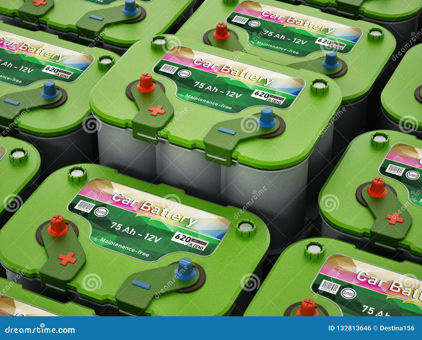 Stack of Modern Car Batteries. 3D Illustration Stock Illustration ...