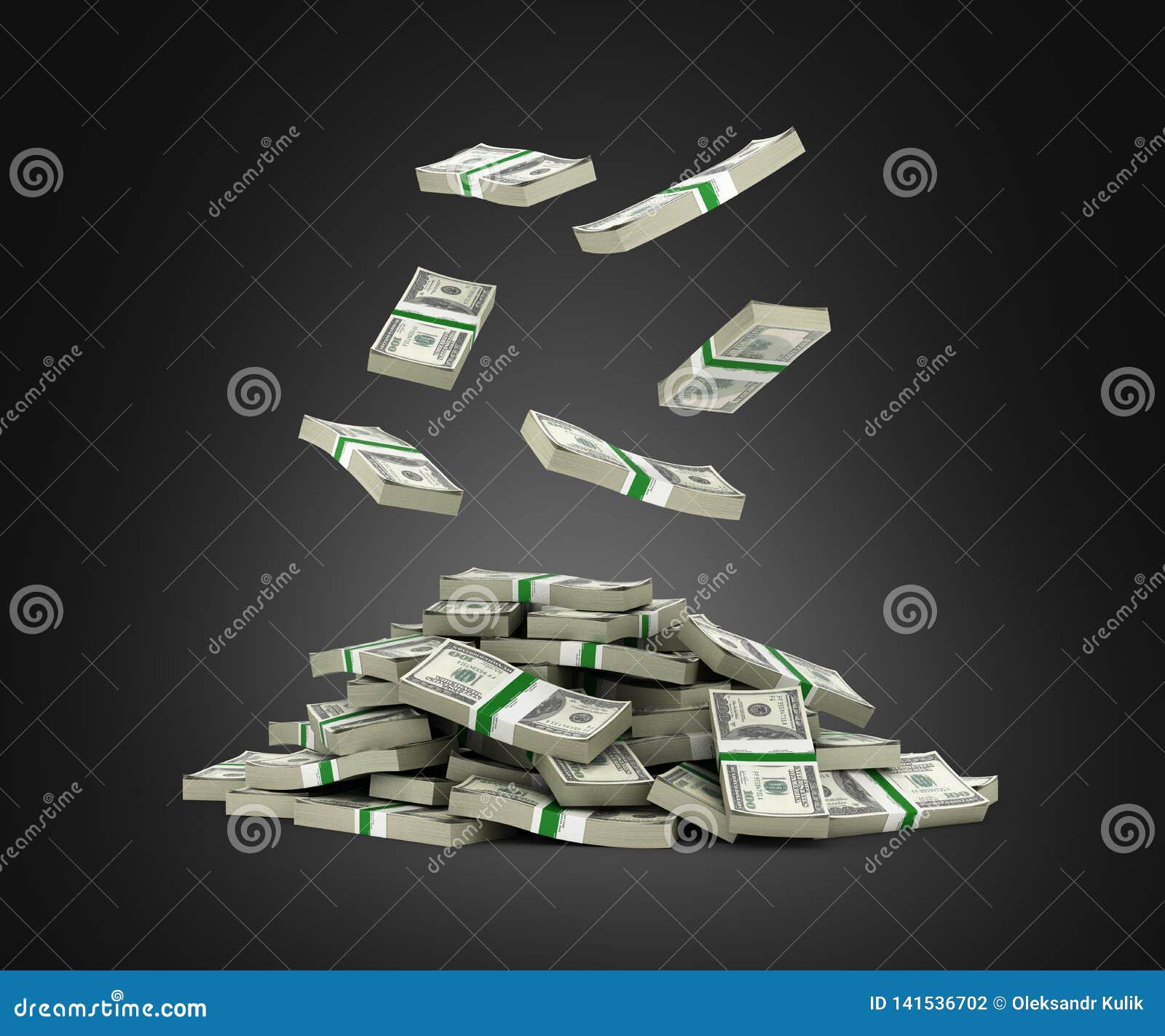 Stack of Money American Dollar Bills Falling into a Pile on Black ...