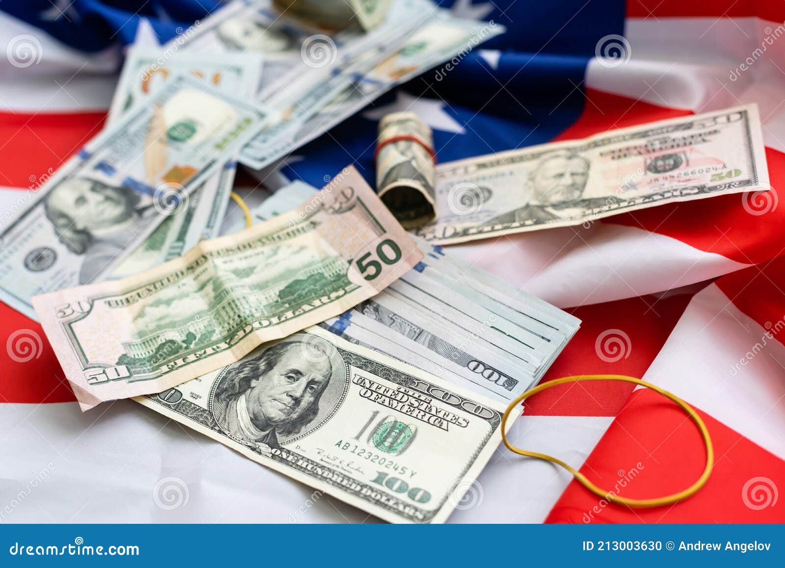 Stack of Money on American Flag. Dollars. Stock Photo - Image of wealth ...