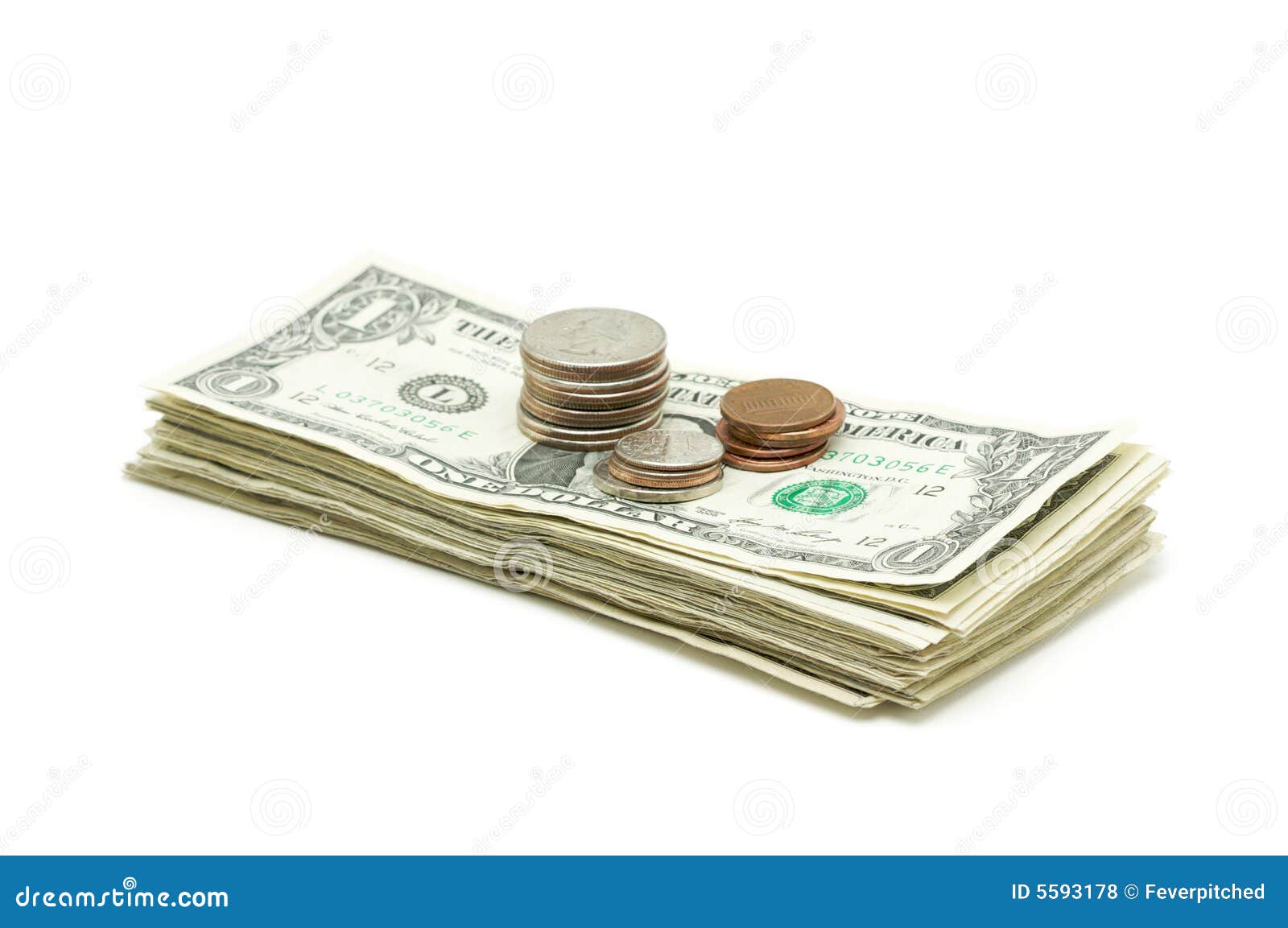 Stack of Money & Coins stock photo. Image of cash - 5593178