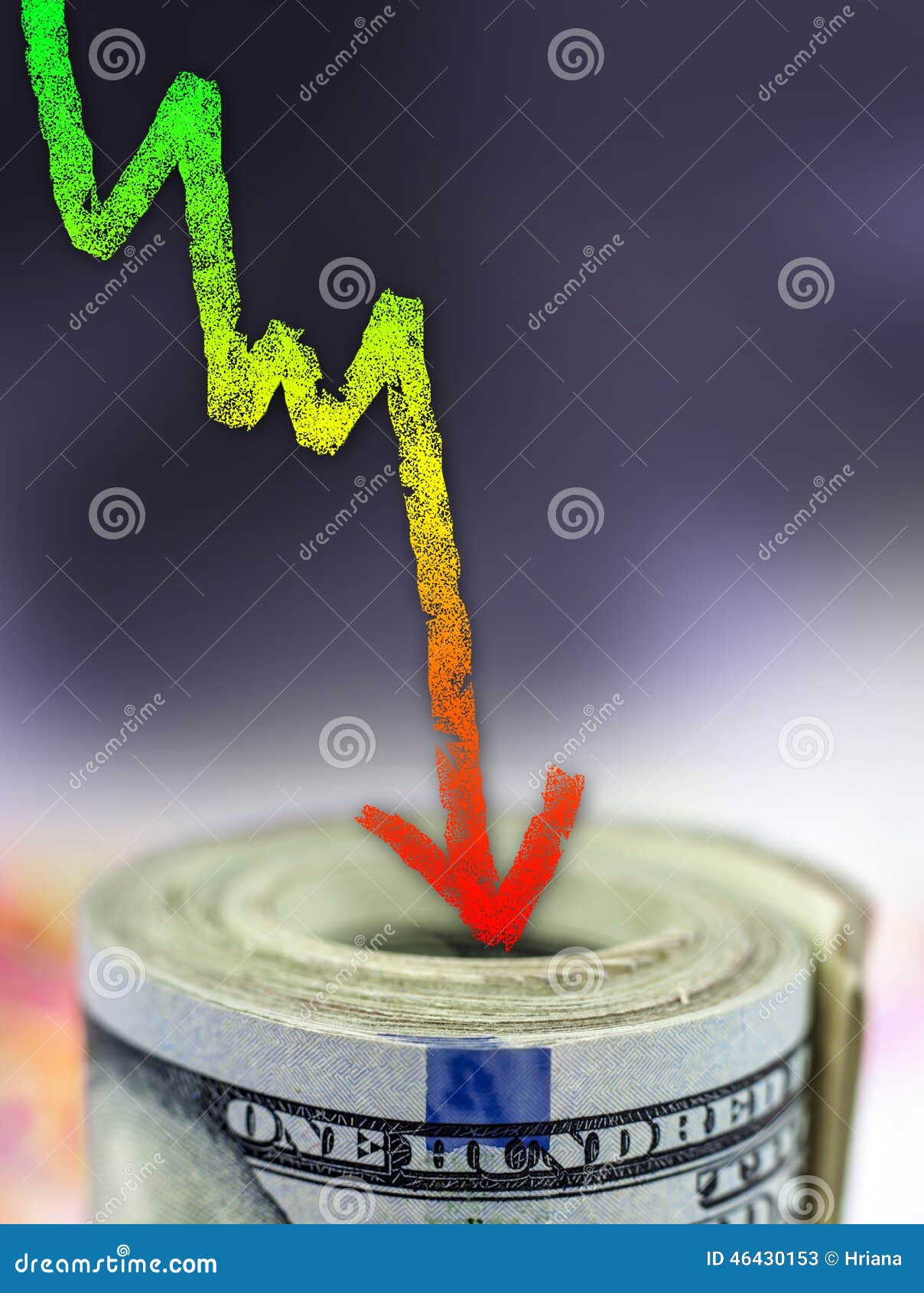 Stack of Money with Graph Showing Decrease Stock Illustration ...