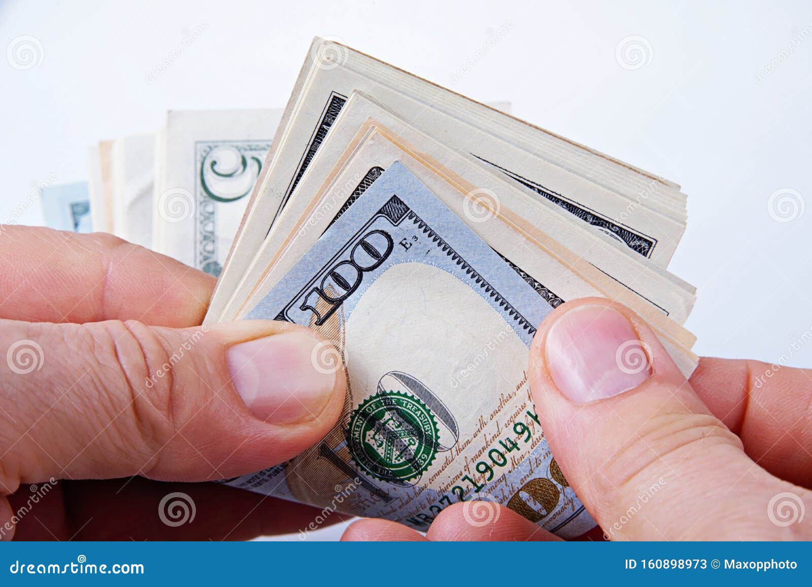 Stack of Money in the Hand. Man Counting a Money Stock Image - Image of ...
