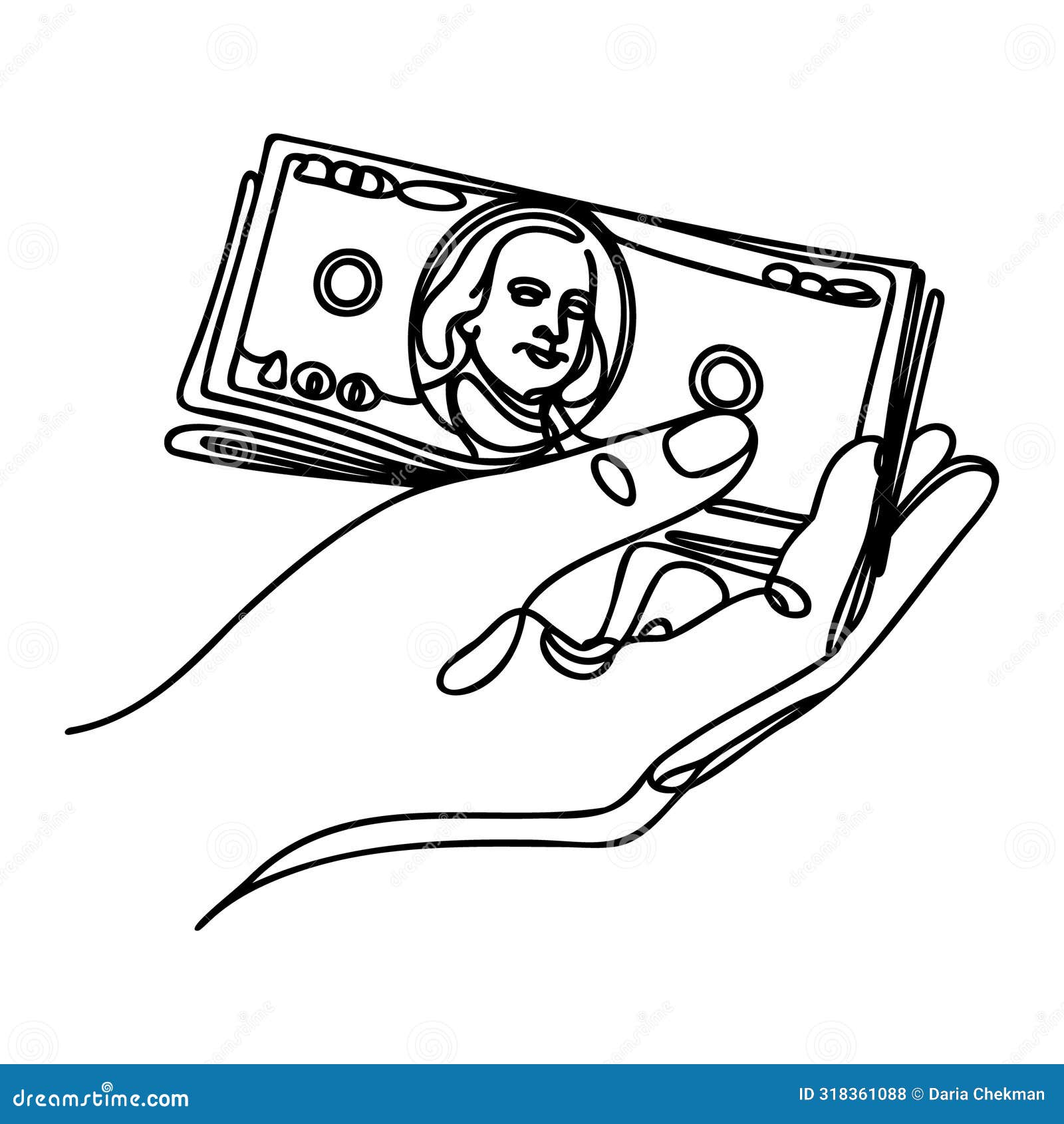 A Stack of Money in Hands, 100 Dollars in One Line. Continuous Money ...