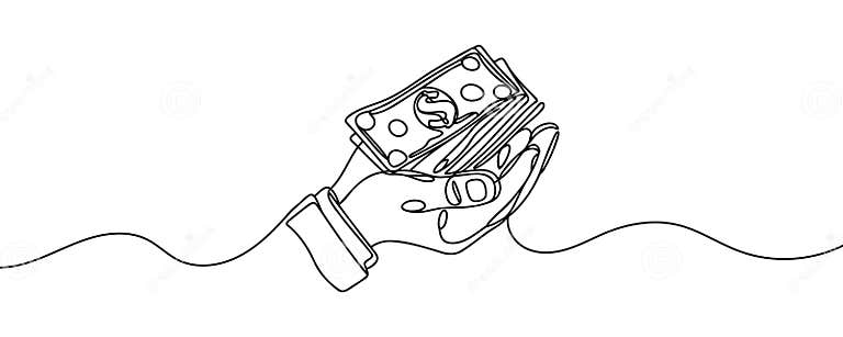 A Stack of Money in Hands, 100 Dollars in One Line. Continuous Money ...