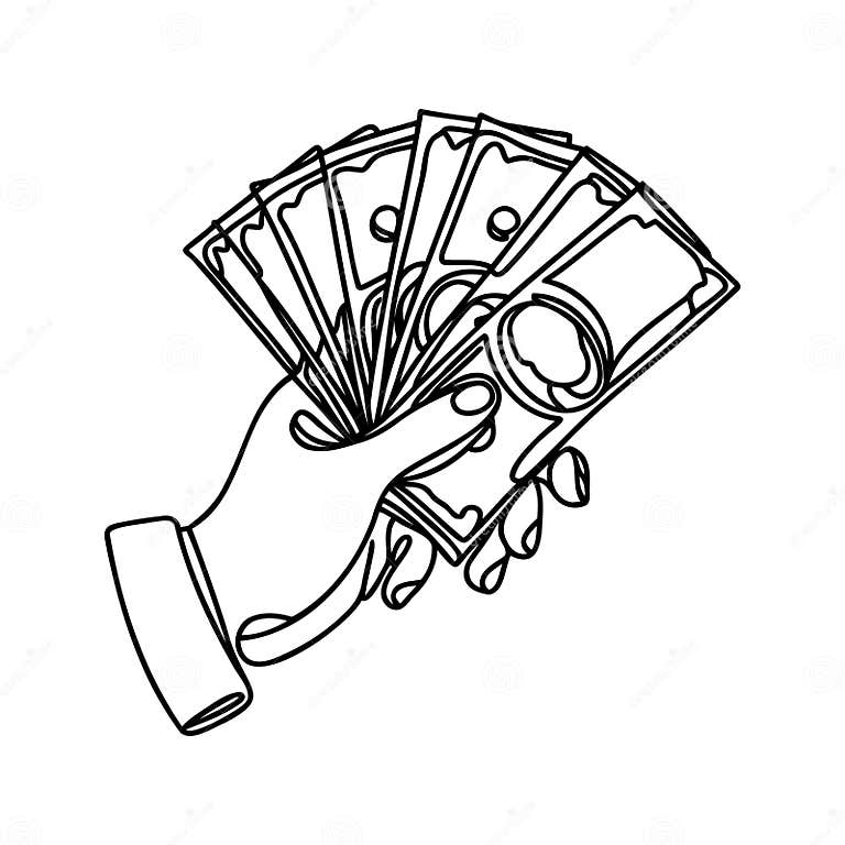 A Stack of Money in Hands, 100 Dollars in One Line. Continuous Money ...