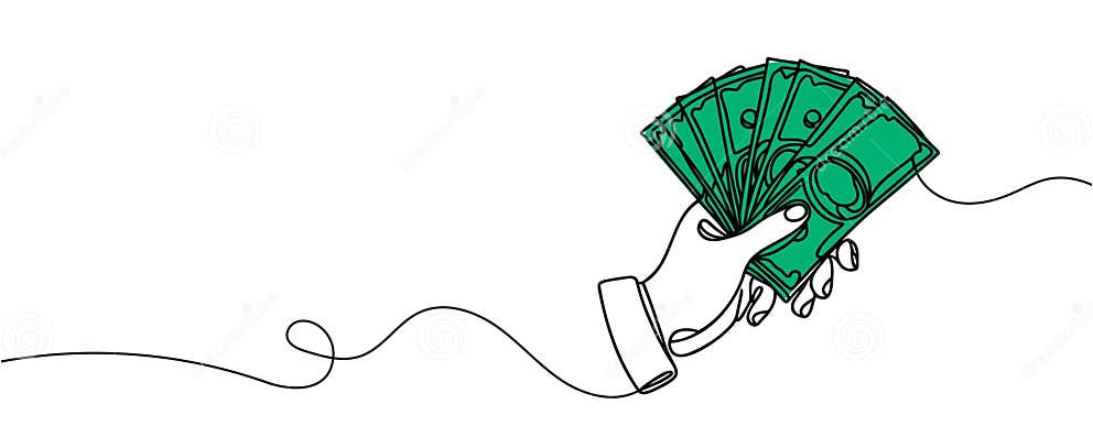A Stack of Money in Hands, 100 Dollars in One Line. Continuous Money ...