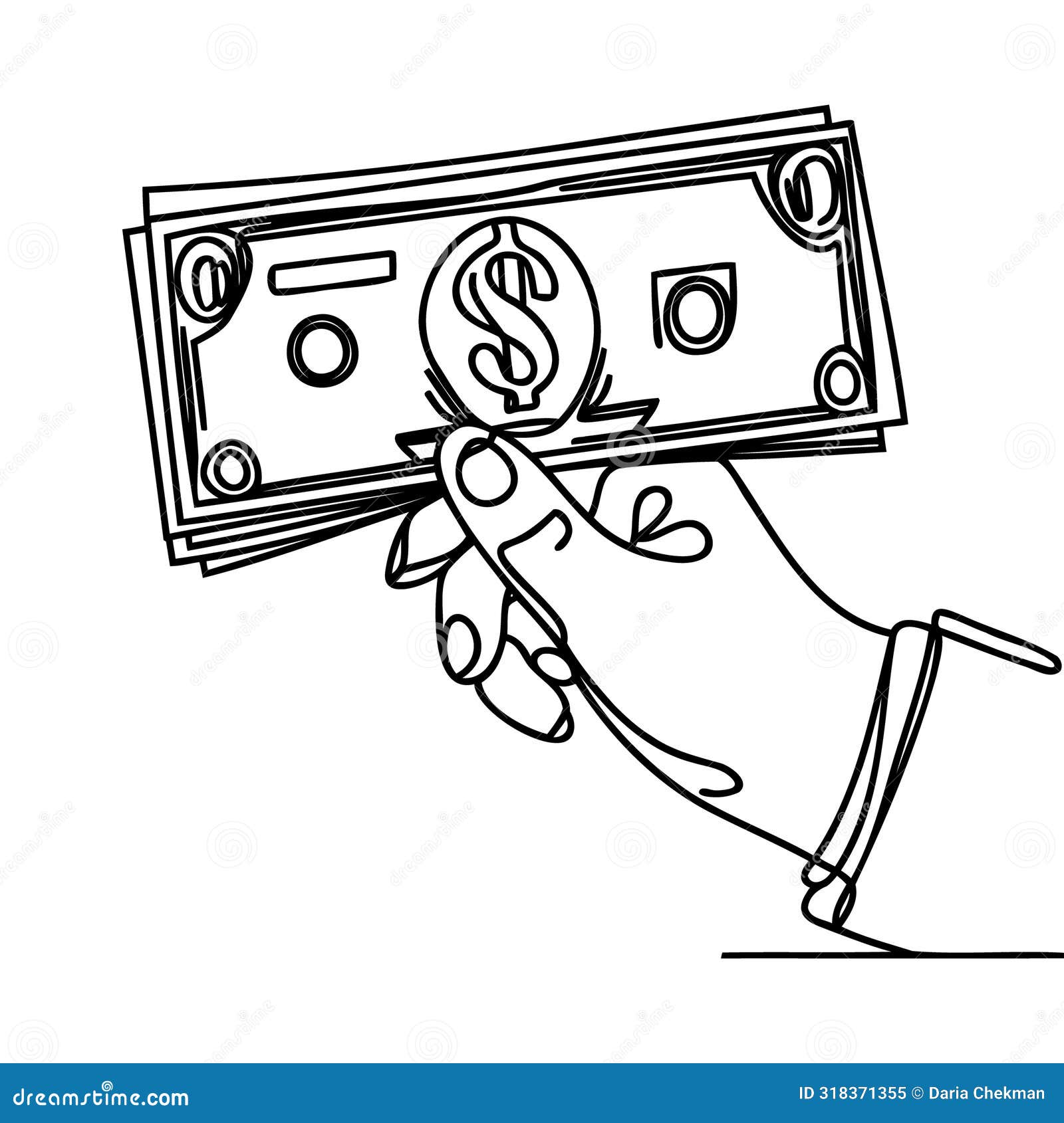 A Stack of Money in Hands, 100 Dollars in One Line. Continuous Money ...