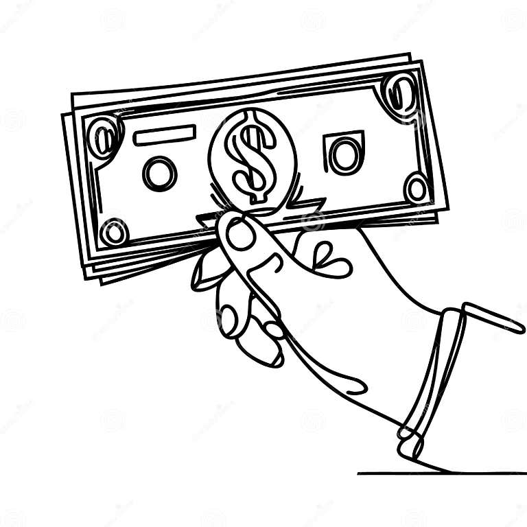 A Stack of Money in Hands, 100 Dollars in One Line. Continuous Money ...