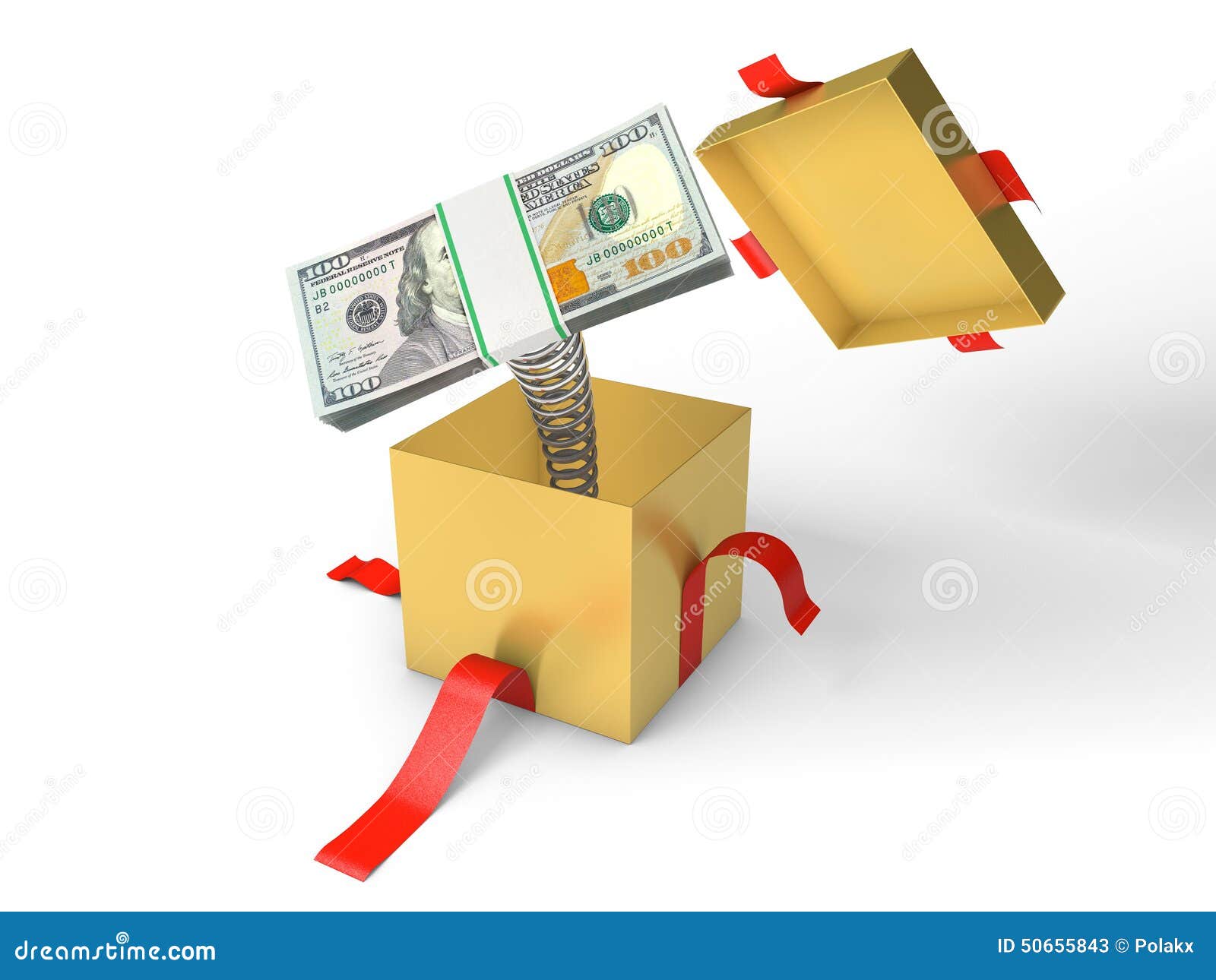 The Stack of Money Jumps Out of a Gift Box on a Spring Stock ...