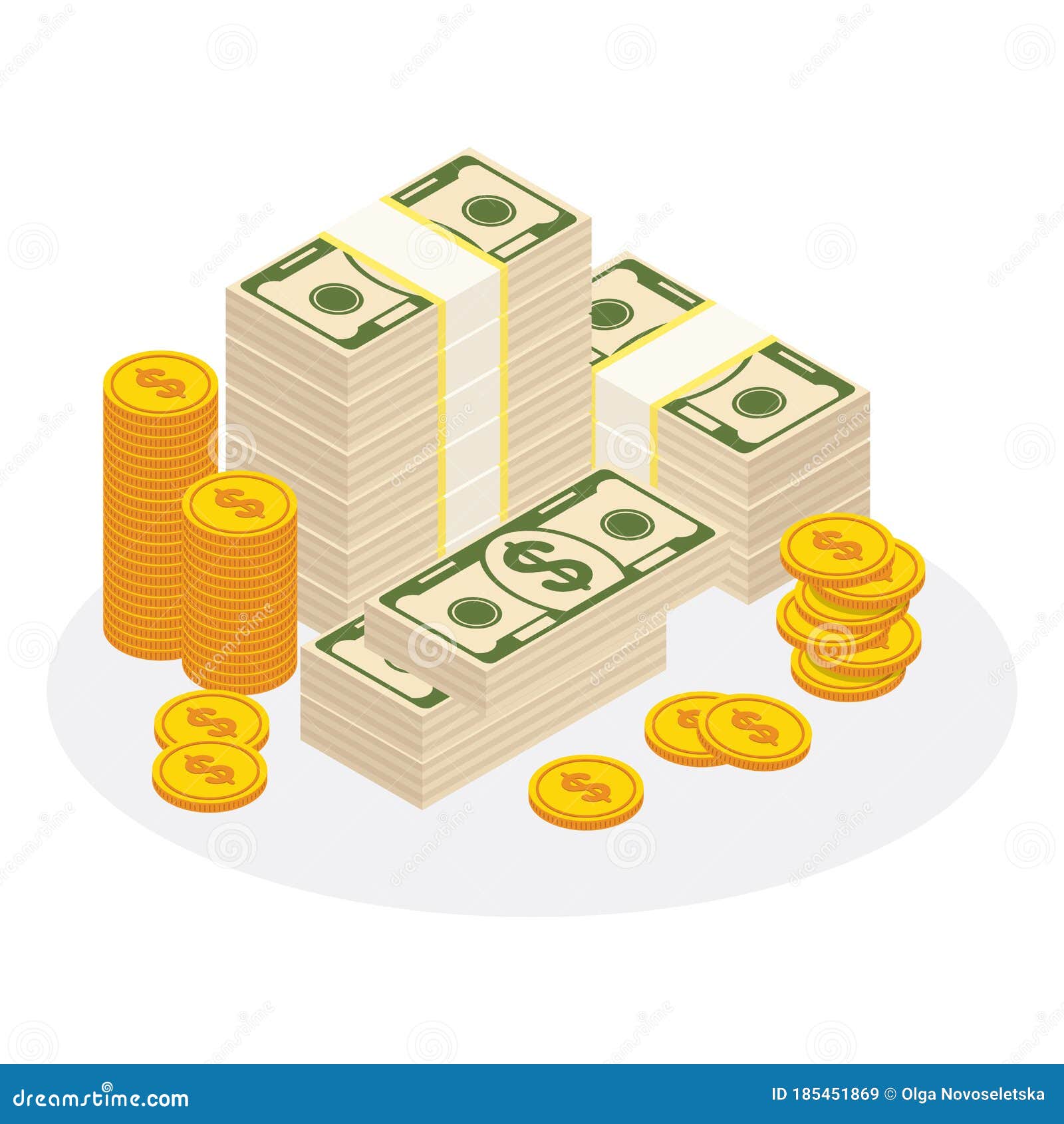 Stack of Money. Packing in Bundles of Bank Notes, Gold Coins Stock ...