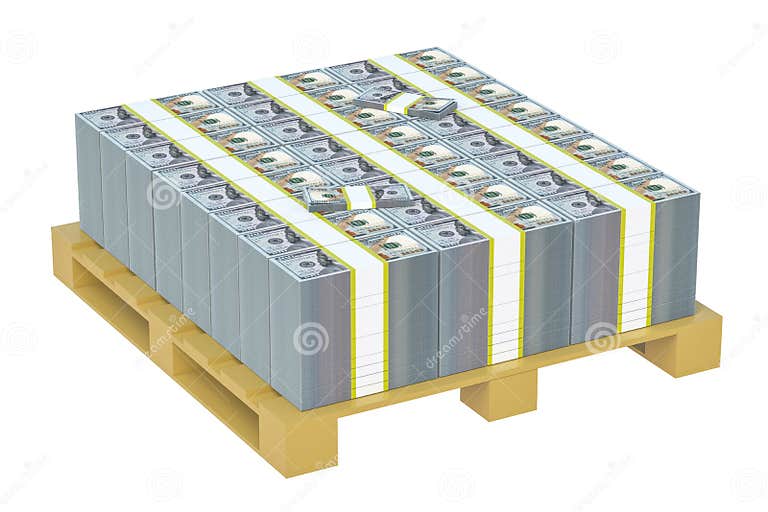 Stack of Money on Pallet for Transportation Isolated on White ...