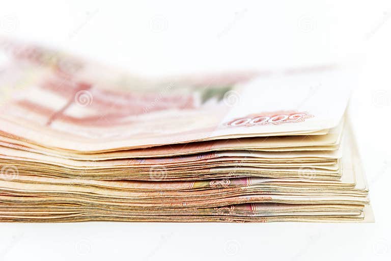 Stack of Money, Side View. Russian Rubles in Denominations of 5,000 ...