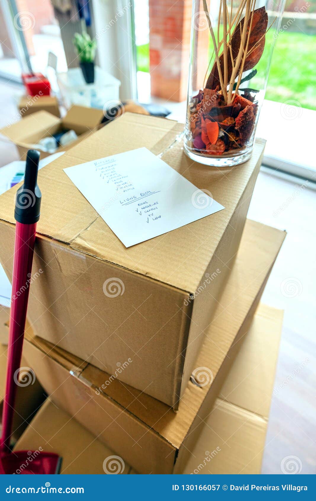 Stack of Moving Boxes with Checklist Stock Image - Image of floor, flat ...